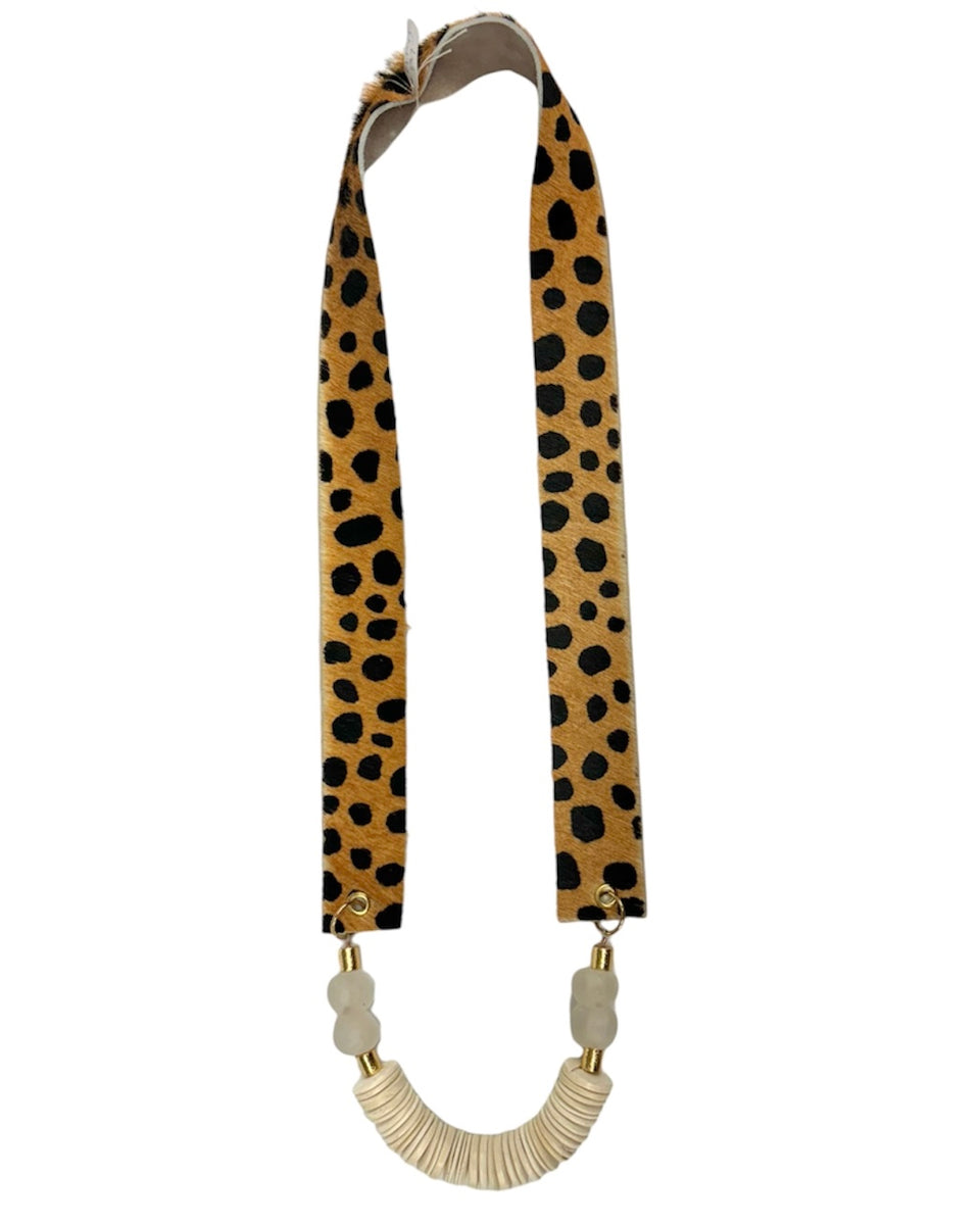 HIDE BEADED NECKLACE - Ivory/Leopard – Carriage House Clothing